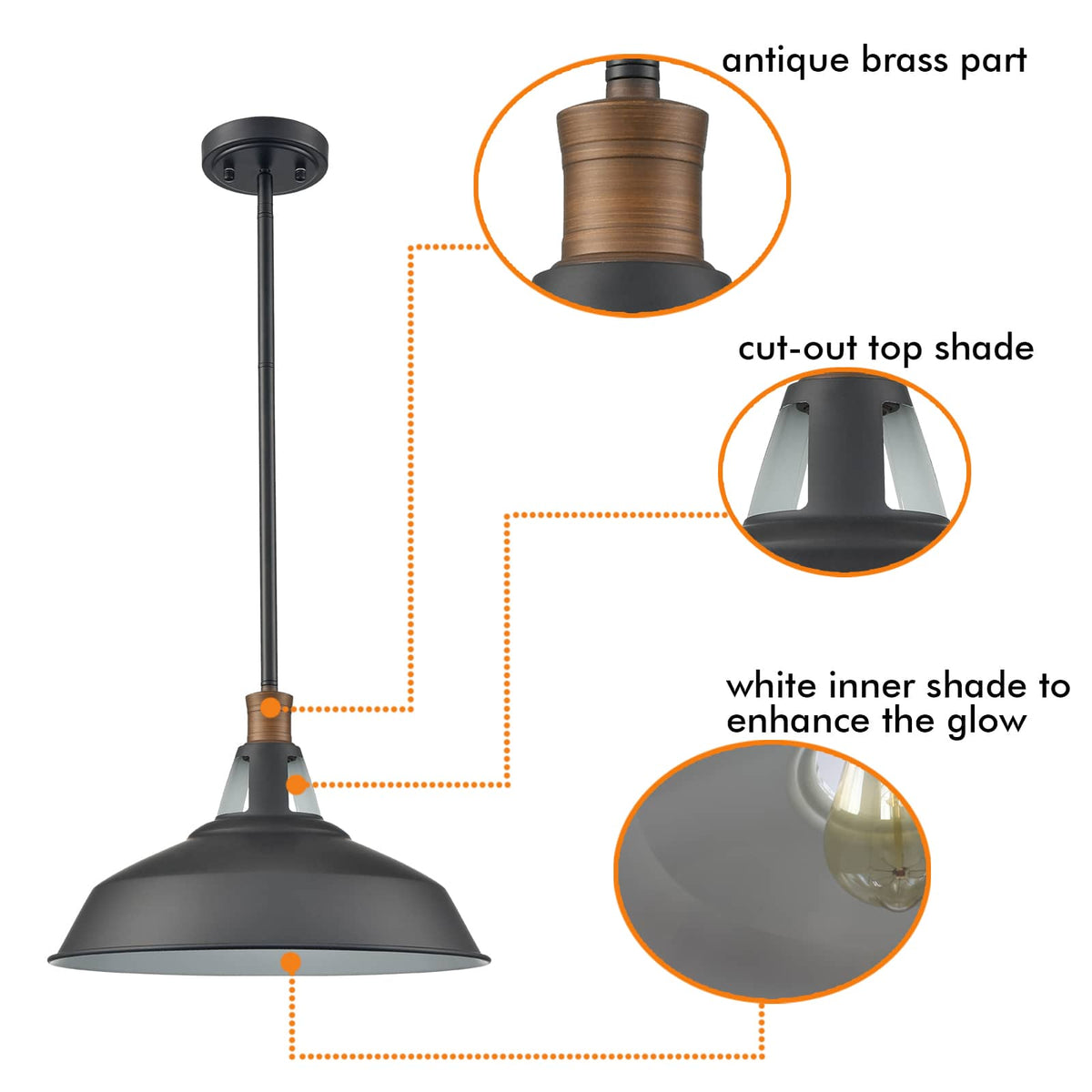 Industrial Black Barn Pendant Light Rod Adjustable Kitchen Lighting ...
