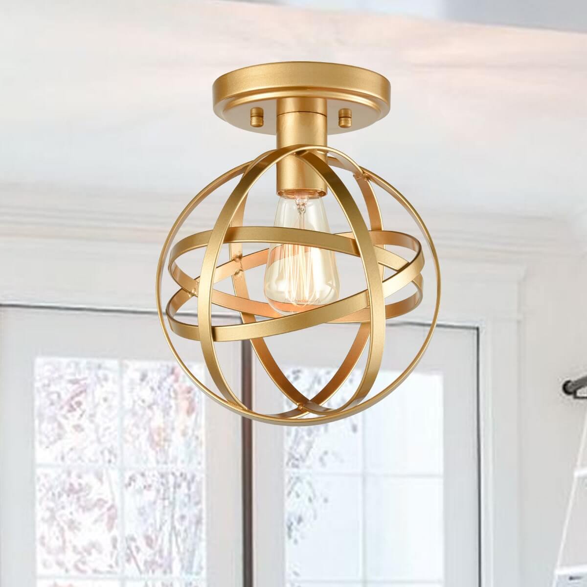 Industrial Metal Globe Flush Mount Kitchen Ceiling Lights Brass – moose ...