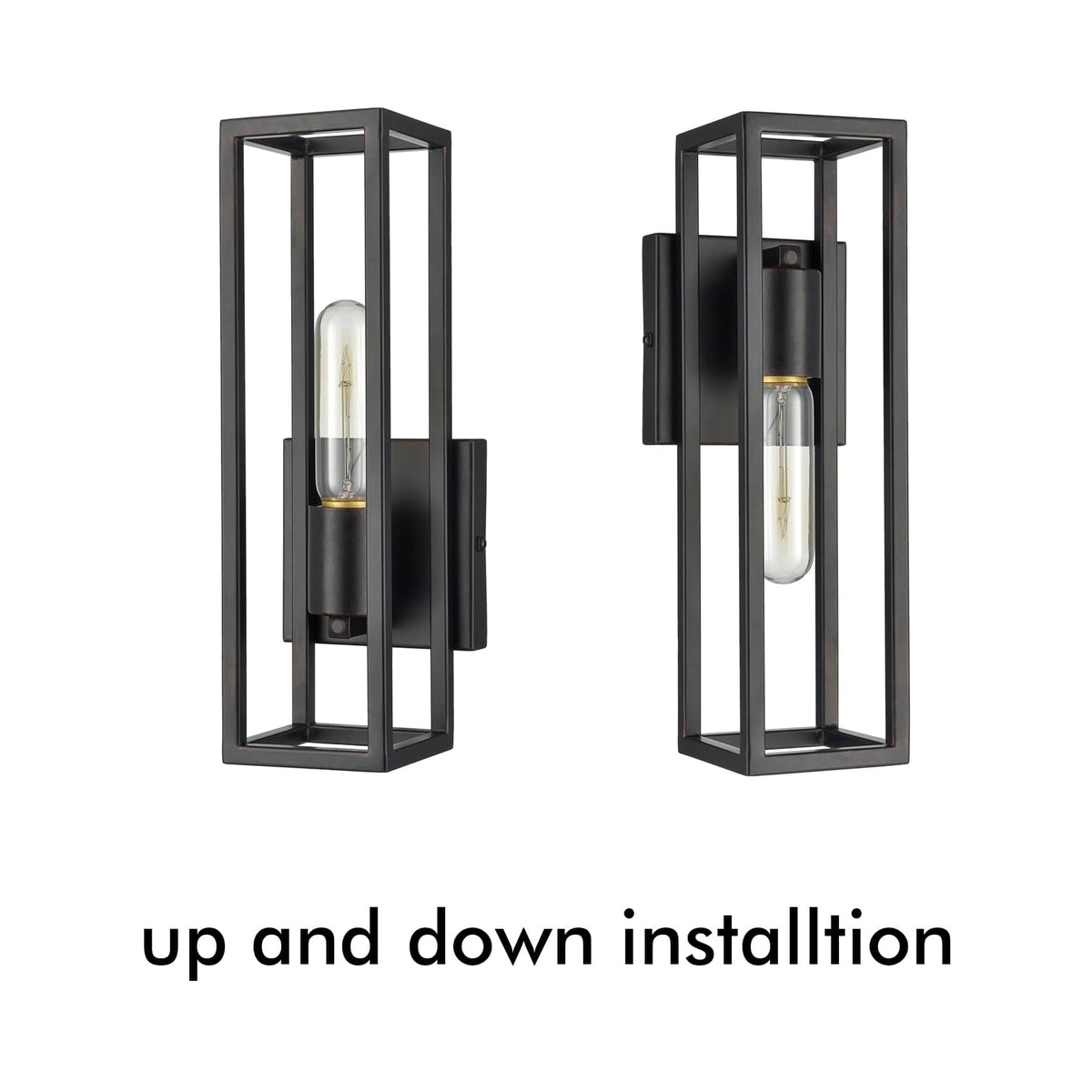 Industrial Wall Sconce Dimmable Black Wall Light with Cuboid Cage ...