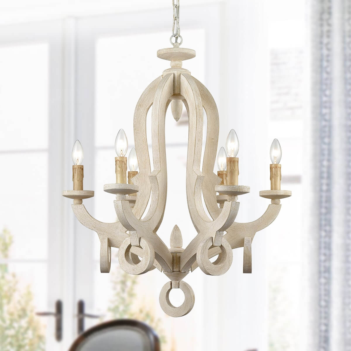 Weathered Wooden Chandeliers Rustic 6 Light Sculpted Candle Light Fixt ...