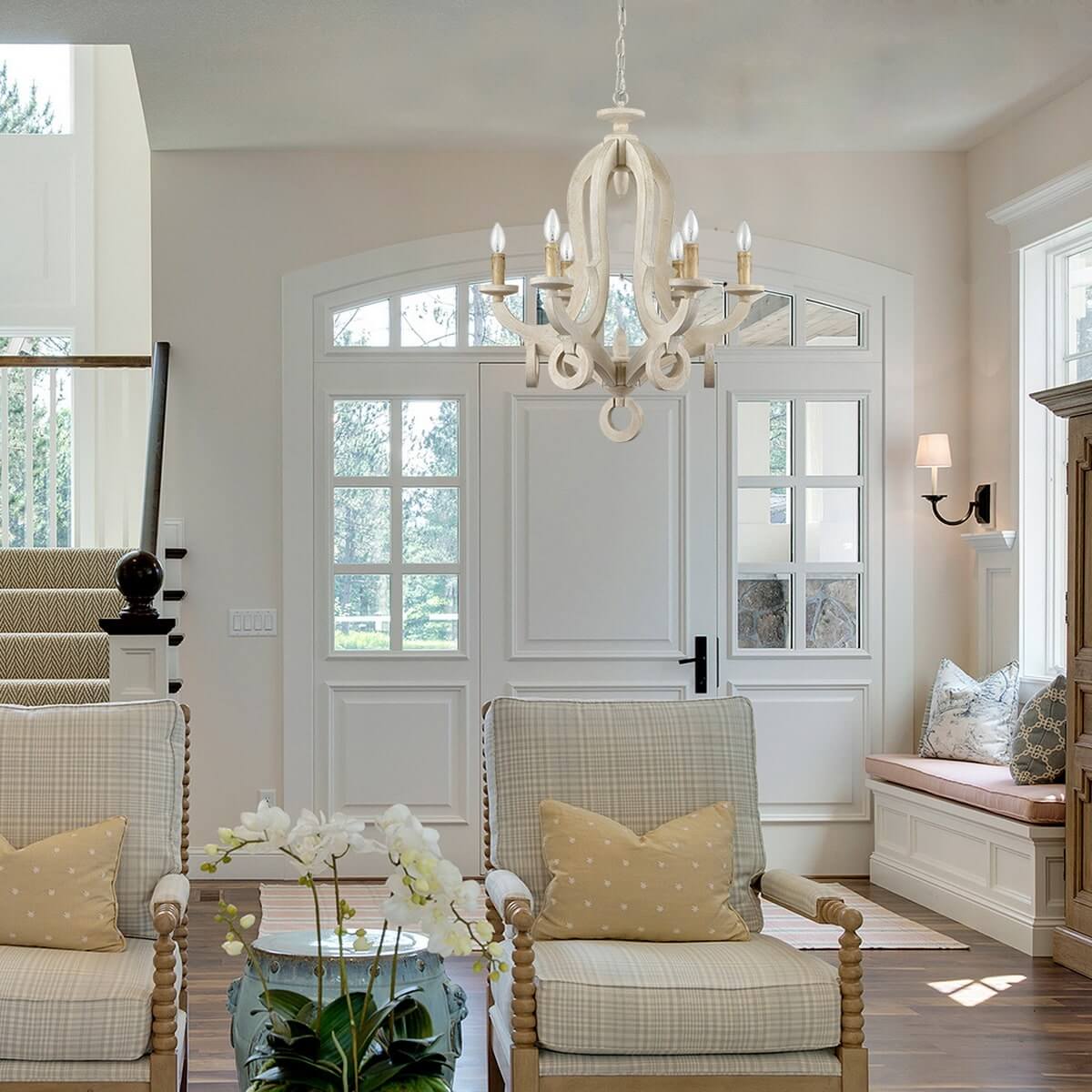 Weathered Wooden Chandeliers Rustic 6 Light Sculpted Candle Light Fixt ...